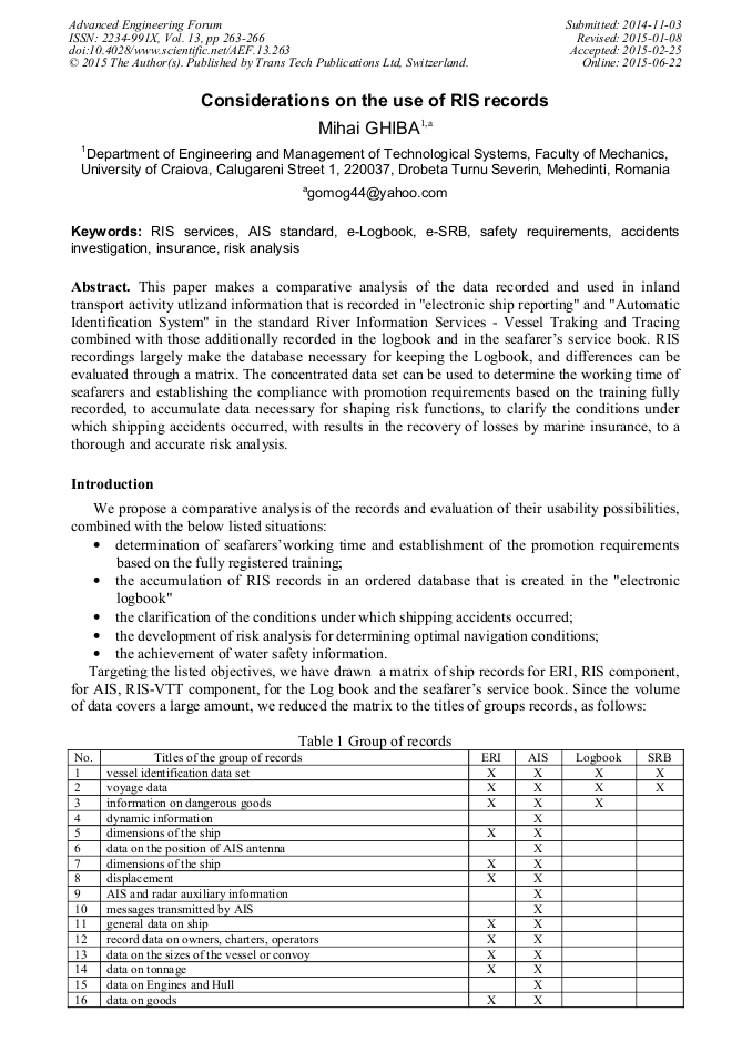 Considerations on the Use of RIS Records | Scientific.Net