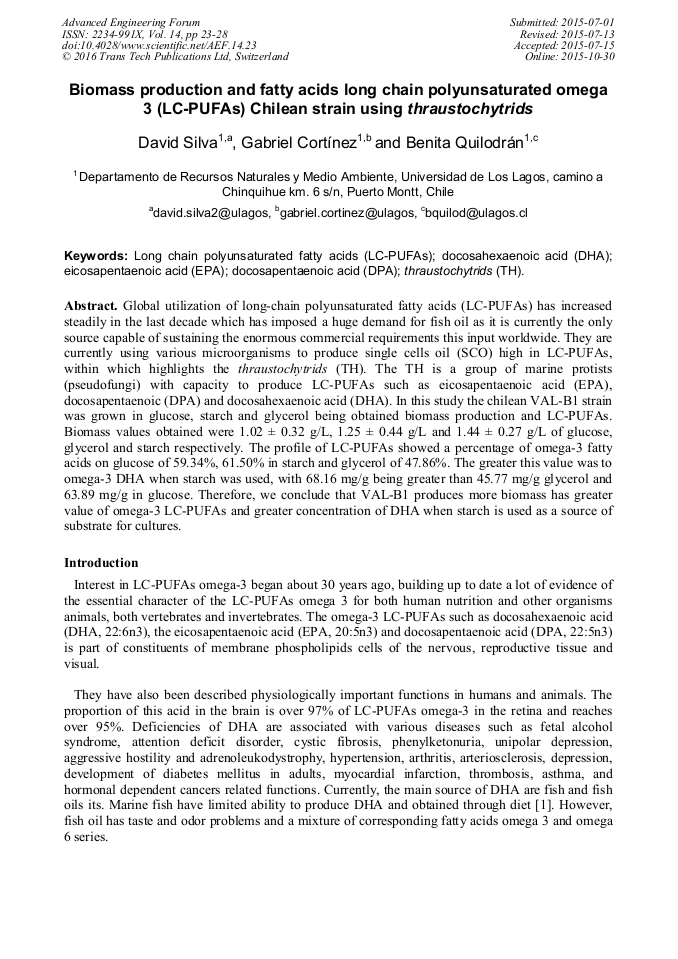Biomass Production and Fatty Acids Long Chain Polyunsaturated Omega 3 ...