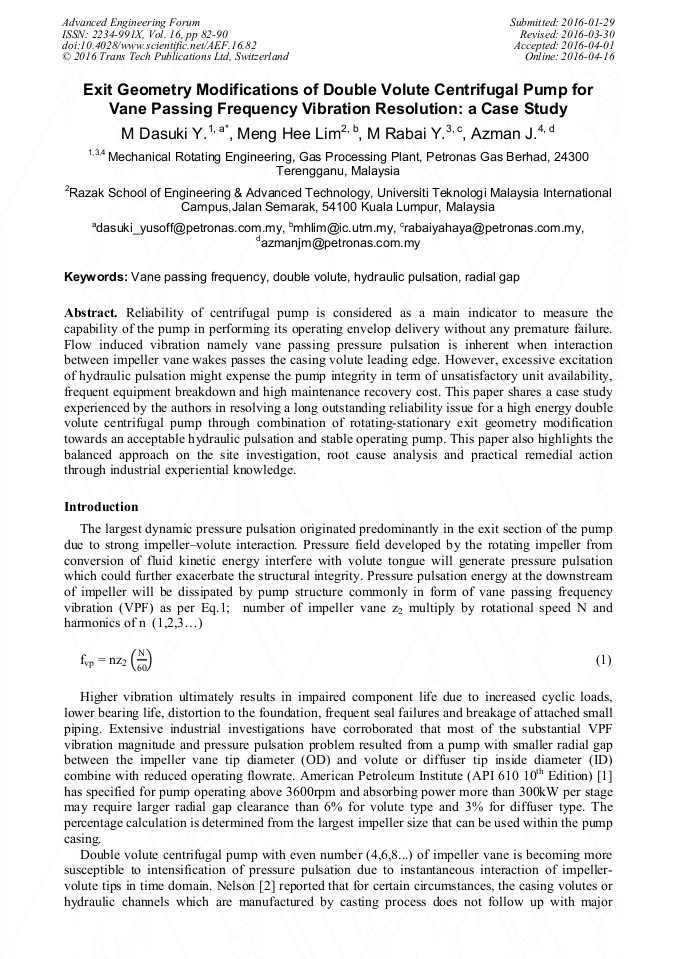 Exit Geometry Modifications of Double Volute Centrifugal Pump for Vane ...