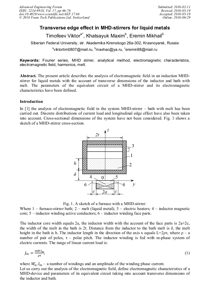 Transverse Edge Effect in MHD-Stirrers for Liquid Metals | Scientific.Net