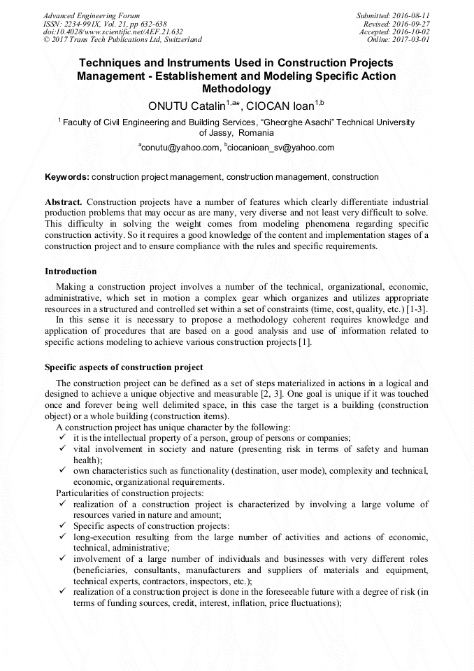 Techniques and Instruments Used in Construction Projects Management ...