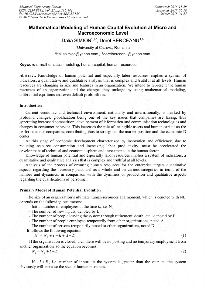 Mathematical Modeling of Human Capital Evolution at Micro and ...