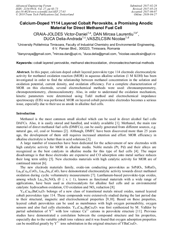 Calcium-Doped Y114 Layered Cobalt Perovskite, a Promising Anodic ...