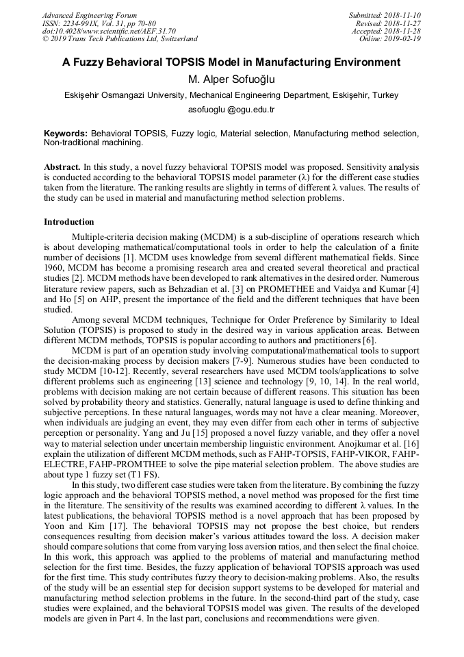 A Fuzzy Behavioral TOPSIS Model in Manufacturing Environment ...
