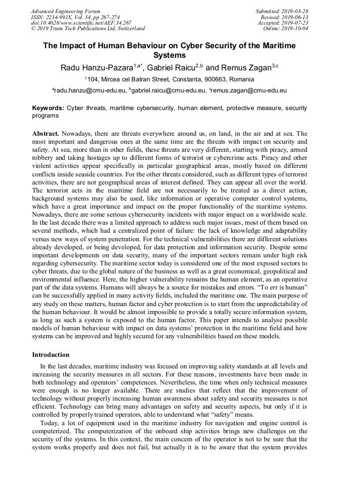 The Impact of Human Behaviour on Cyber Security of the Maritime Systems ...