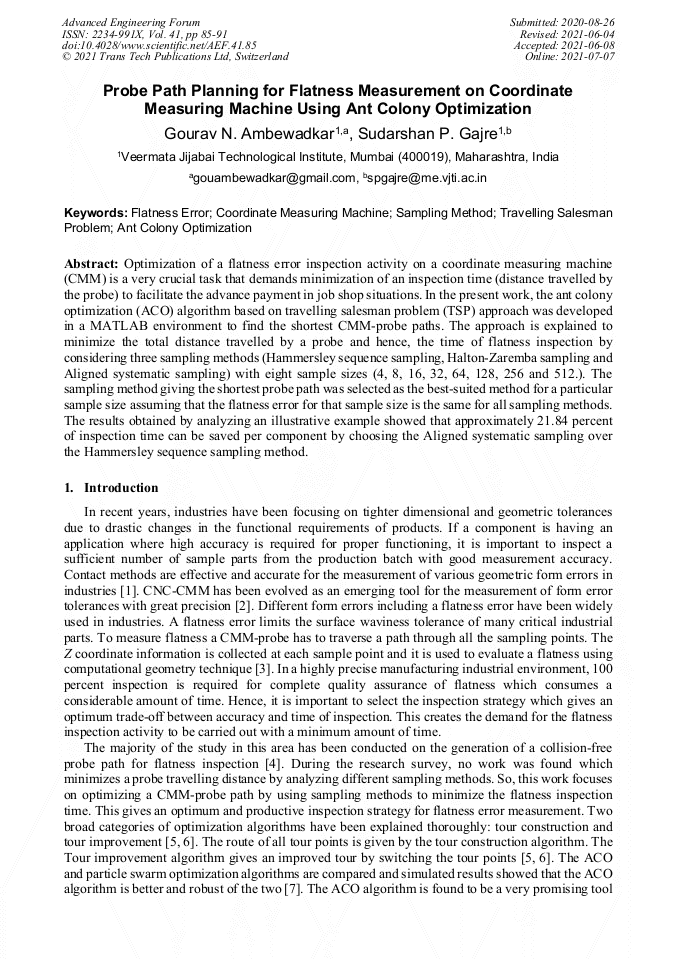 Probe Path Planning for Flatness Measurement on Coordinate Measuring ...