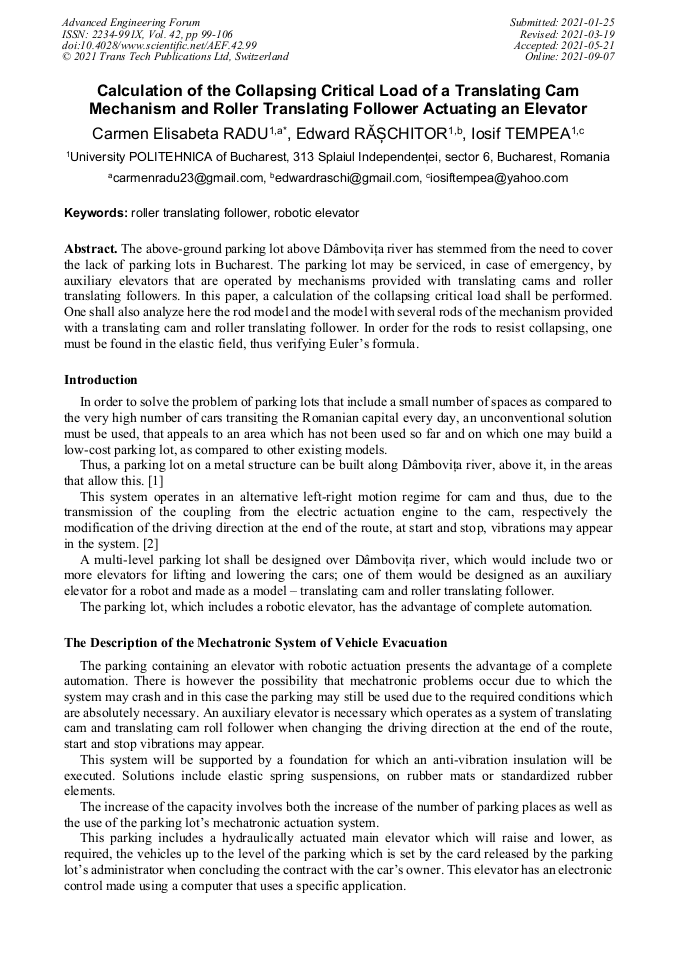Calculation of the Collapsing Critical Load of a Translating Cam ...