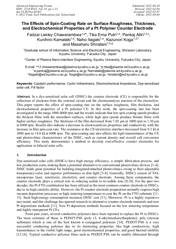The Effects of Spin-Coating Rate on Surface Roughness, Thickness, and ...