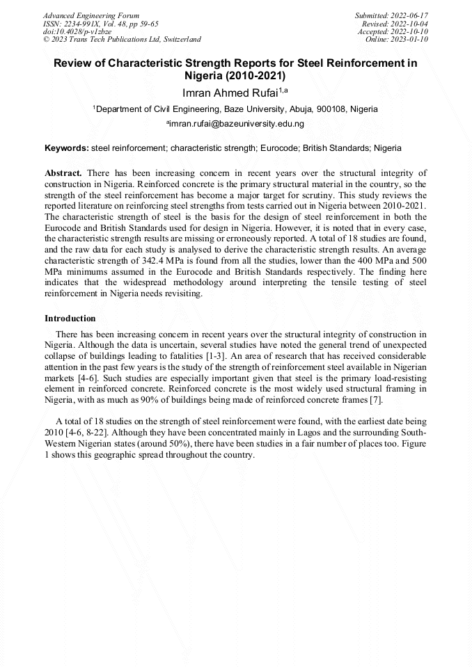 Review of Characteristic Strength Reports for Steel Reinforcement in ...