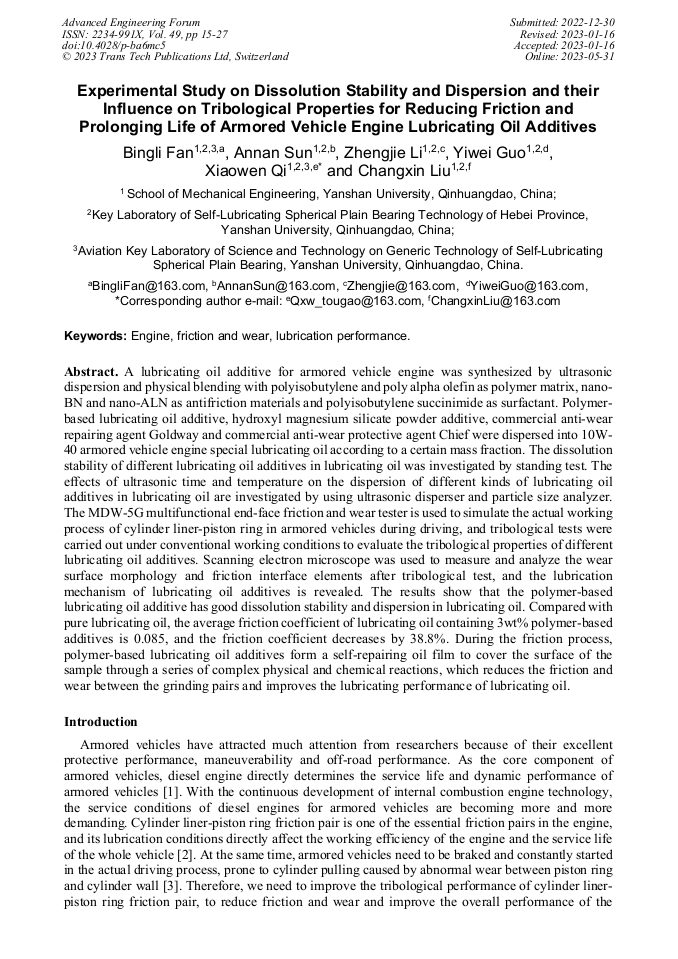 Experimental Study on Dissolution Stability and Dispersion and their ...