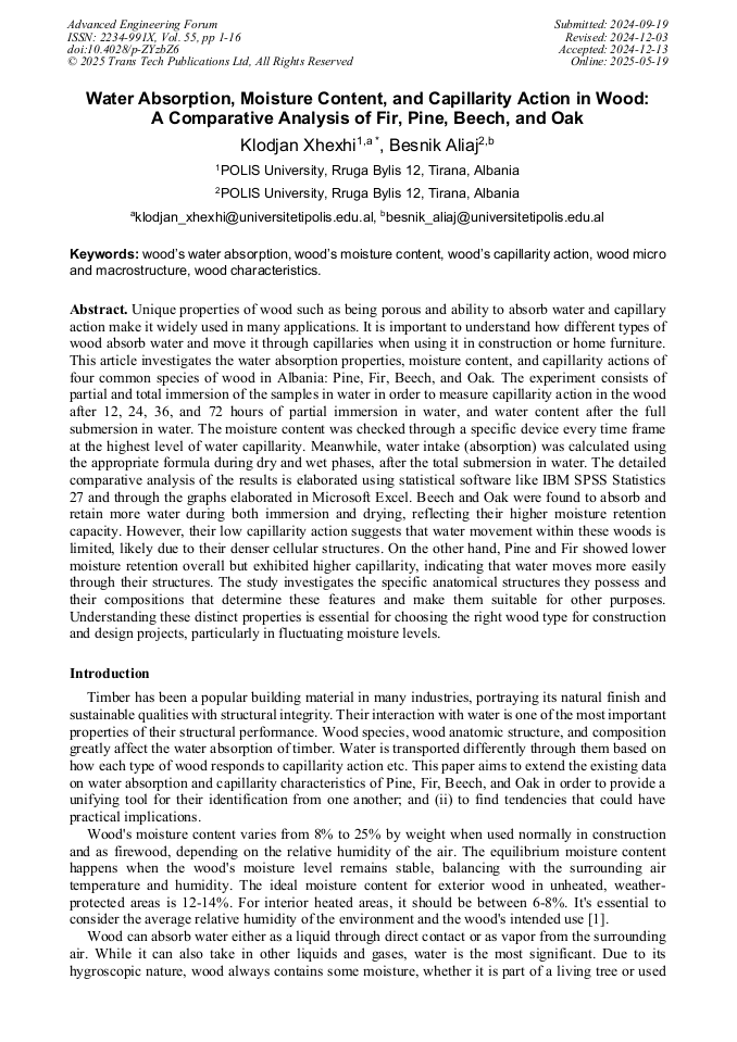 Water Absorption, Moisture Content, and Capillarity Action in Wood: A ...