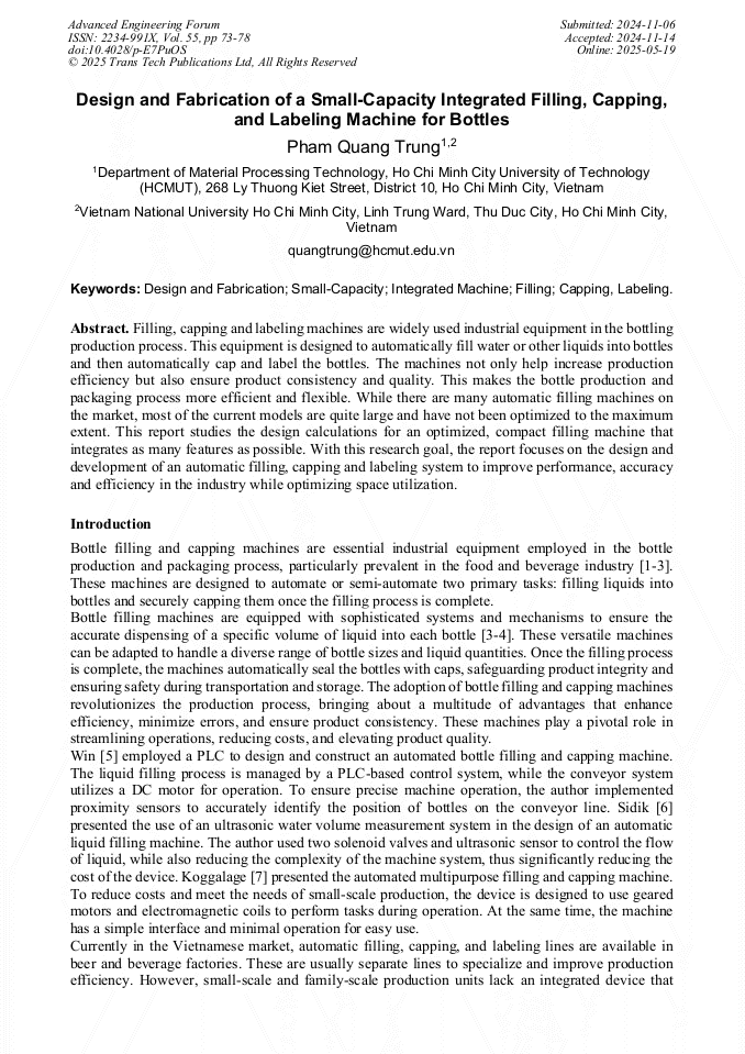 Design and Fabrication of a Small-Capacity Integrated Filling, Capping ...
