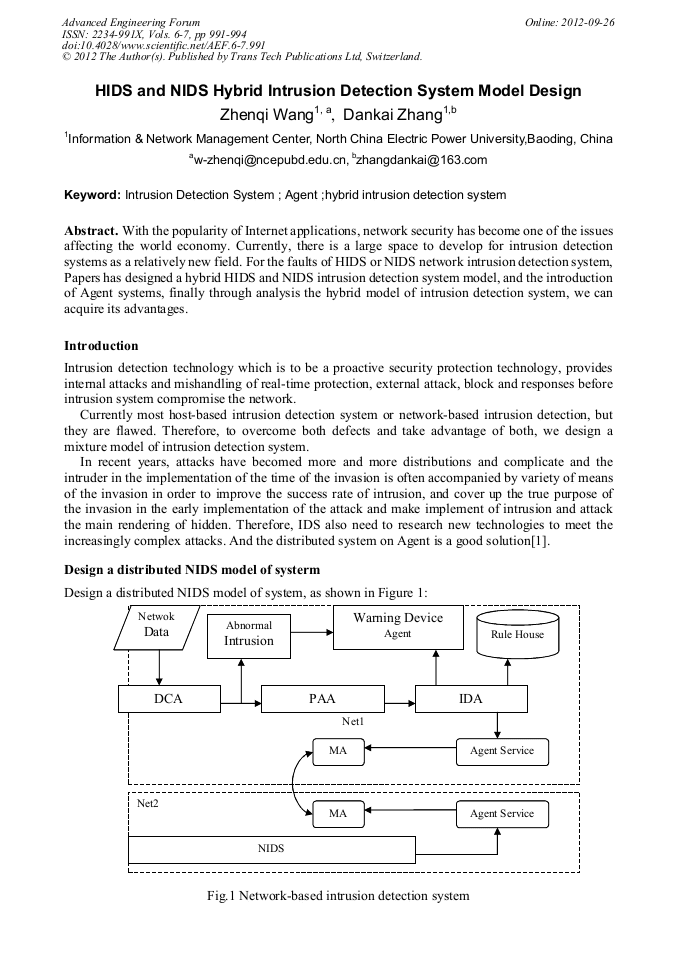 HIDS and NIDS Hybrid Intrusion Detection System Model Design | Scientific.Net