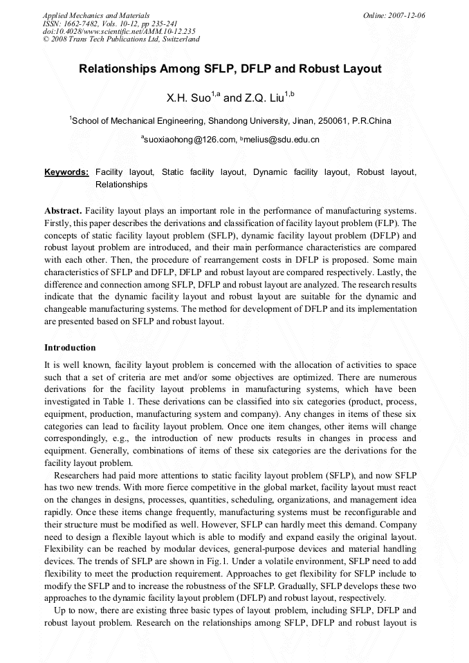 Relationships among SFLP, DFLP and Robust Layout | Scientific.Net