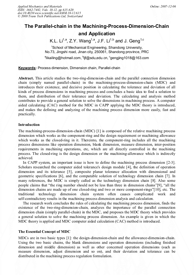 The Parallel-Chain in the Machining-Process-Dimension-Chain and ...