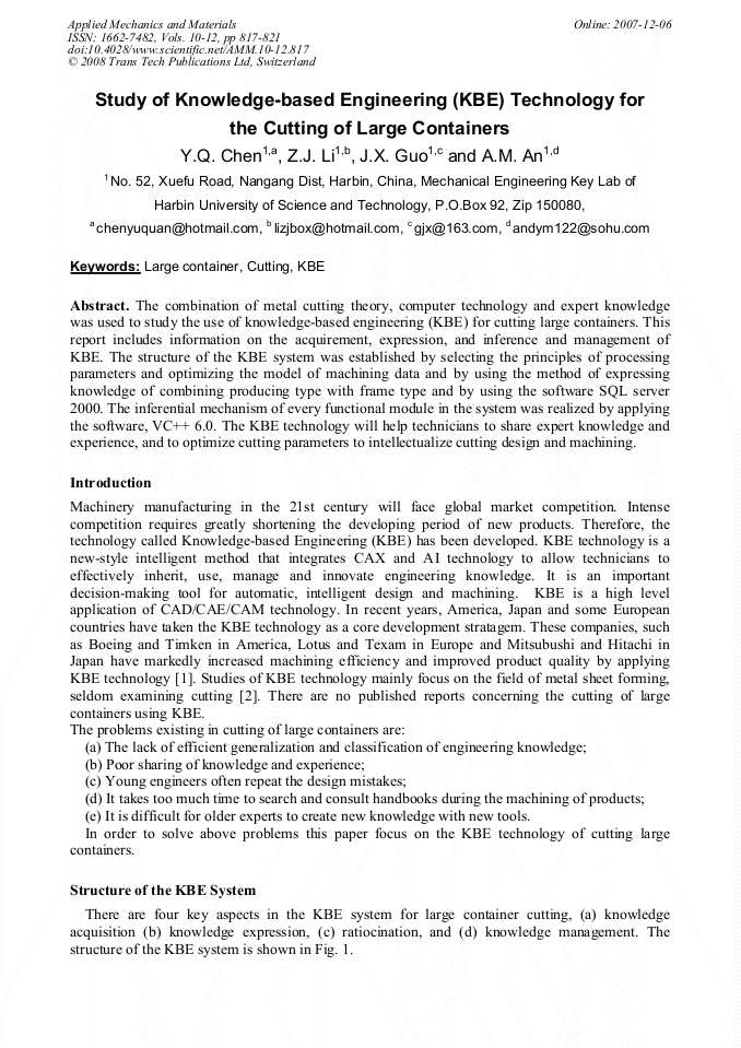 Study of Knowledge-Based Engineering (KBE) Technology for the Cutting of Large Containers ...
