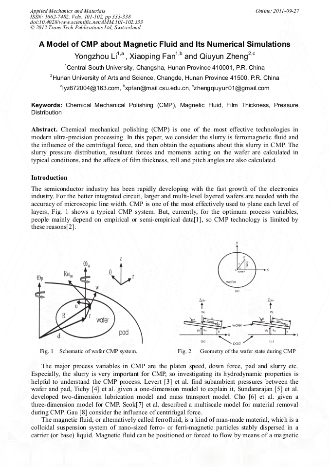 A Model of CMP about Magnetic Fluid and its Numerical Simulations ...