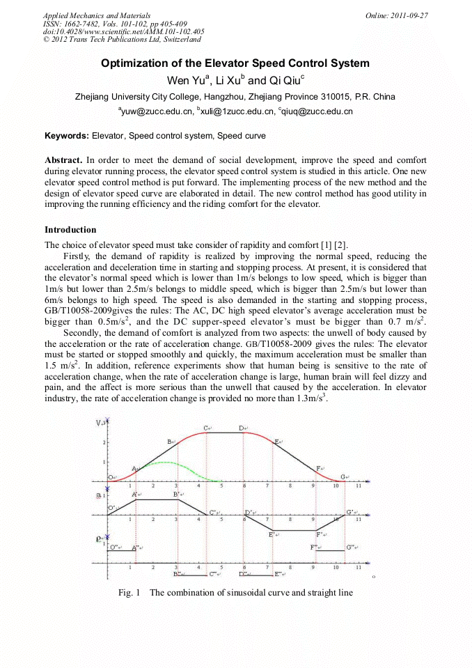 Optimization of the Elevator Speed Control System | Scientific.Net