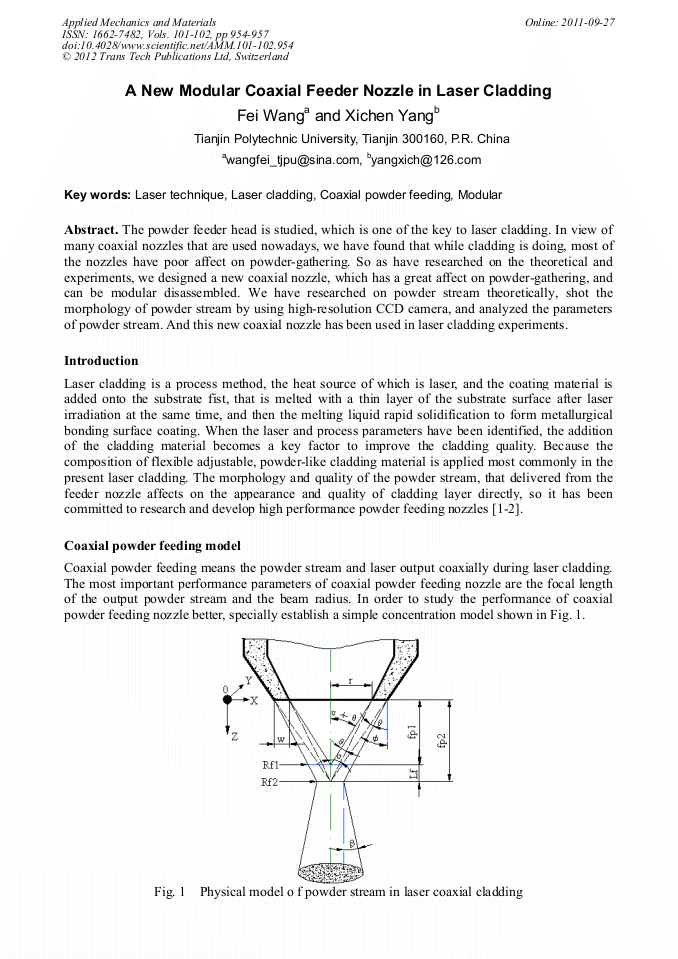 A New Modular Coaxial Feeder Nozzle in Laser Cladding | Scientific.Net