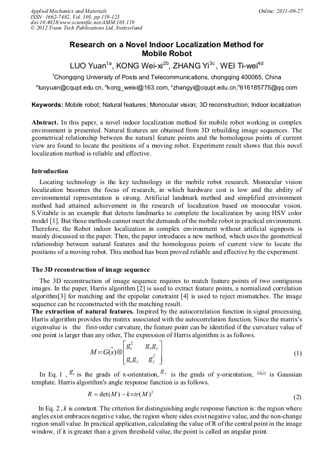 Research on a Novel Indoor Localization Method for Mobile Robot ...