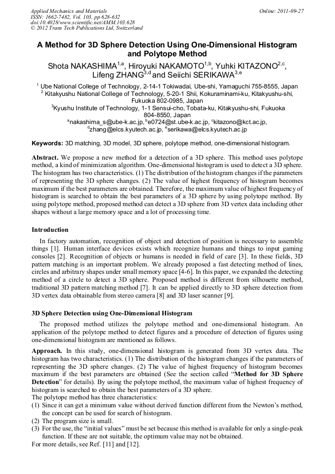 A Method for 3D Sphere Detection Using one-Dimensional Histogram and ...