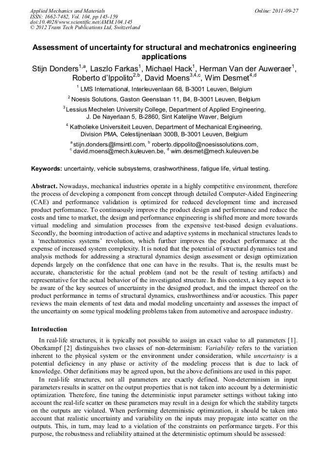 Assessment of Uncertainty for Structural and Mechatronics Engineering ...