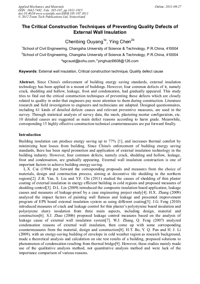 The Critical Construction Techniques of Preventing Quality Defects of ...