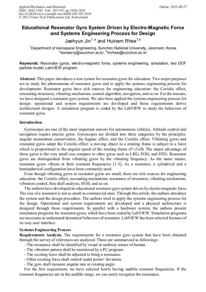Educational Resonator Gyro System Driven by Electro-Magnetic Force and ...