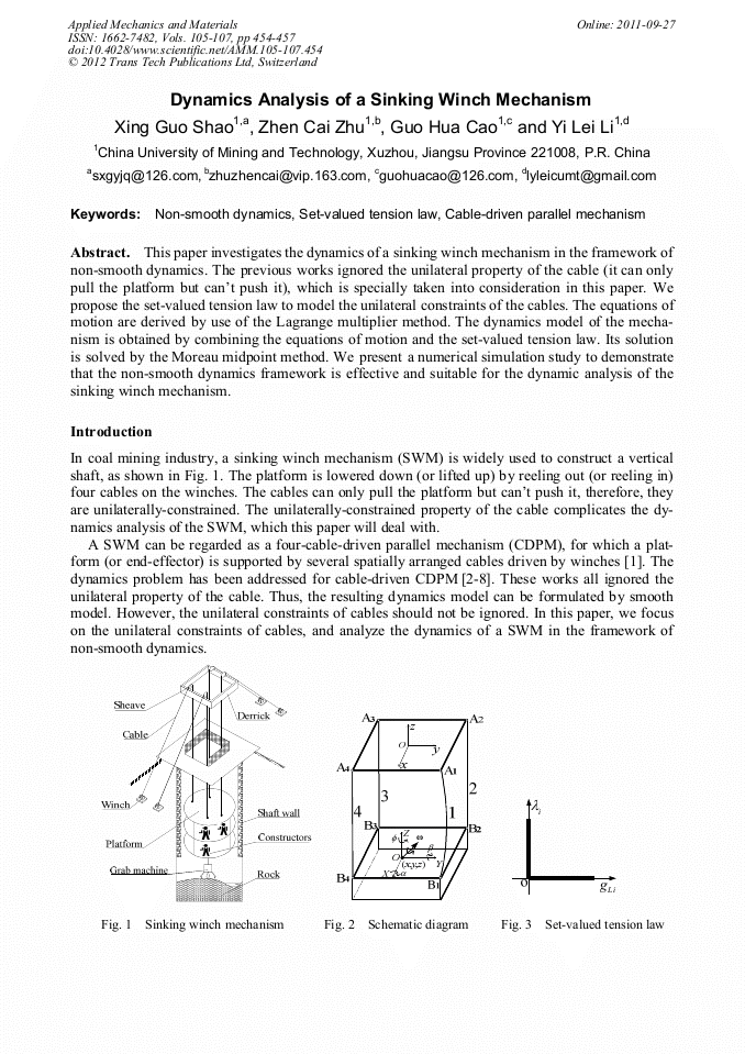 Dynamics Analysis of a Sinking Winch Mechanism | Scientific.Net