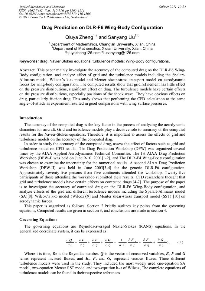 Drag Prediction on DLR-F6 Wing-Body Configuration | Scientific.Net