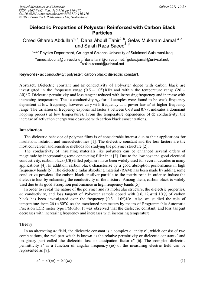 Dielectric Properties of Polyester Reinforced with Carbon Black ...