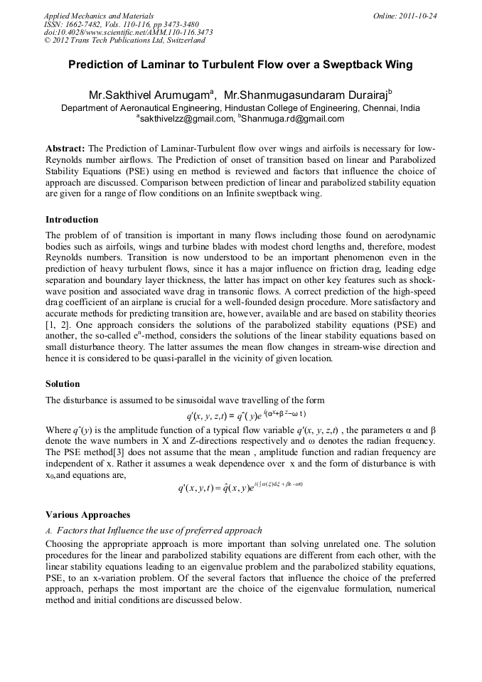 Prediction of Laminar to Turbulent Flow over a Sweptback Wing ...