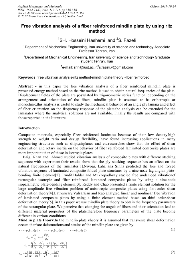 Free Vibration Analysis of a Fiber Reinforced Mindlin Plate by Using ...