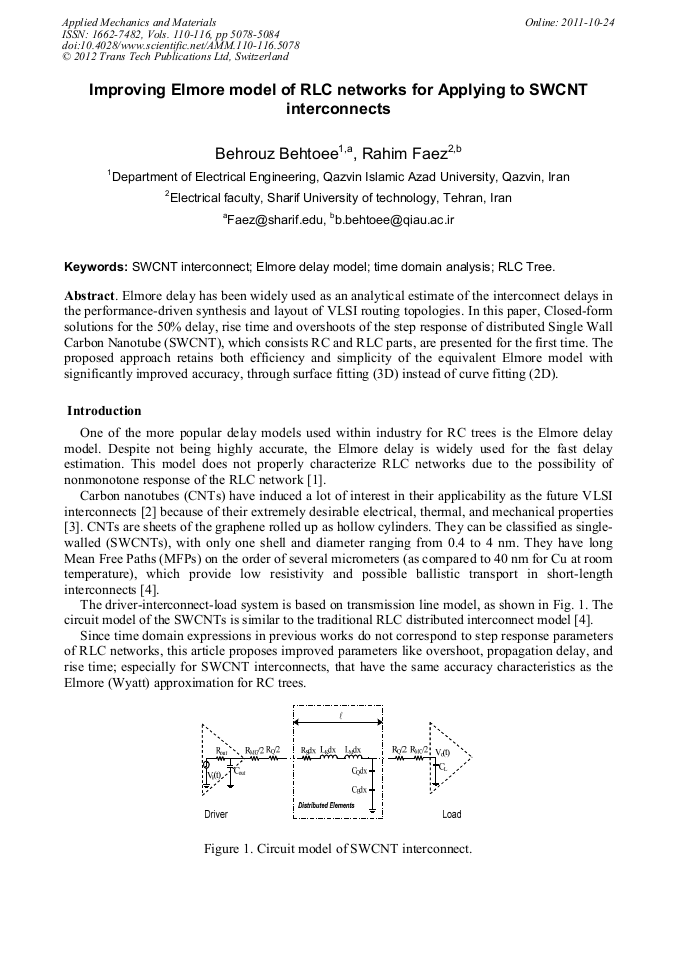 Improving Elmore Model of RLC Networks for Applying to SWCNT ...