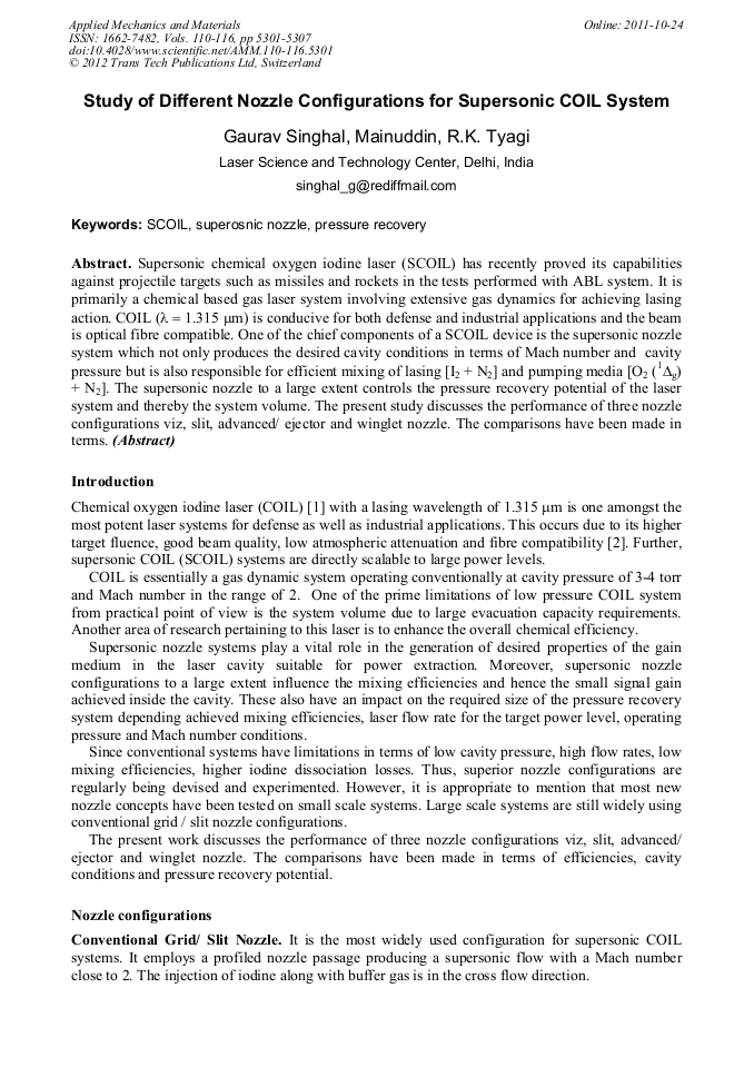 Study of Different Nozzle Configurations for Supersonic COIL System ...