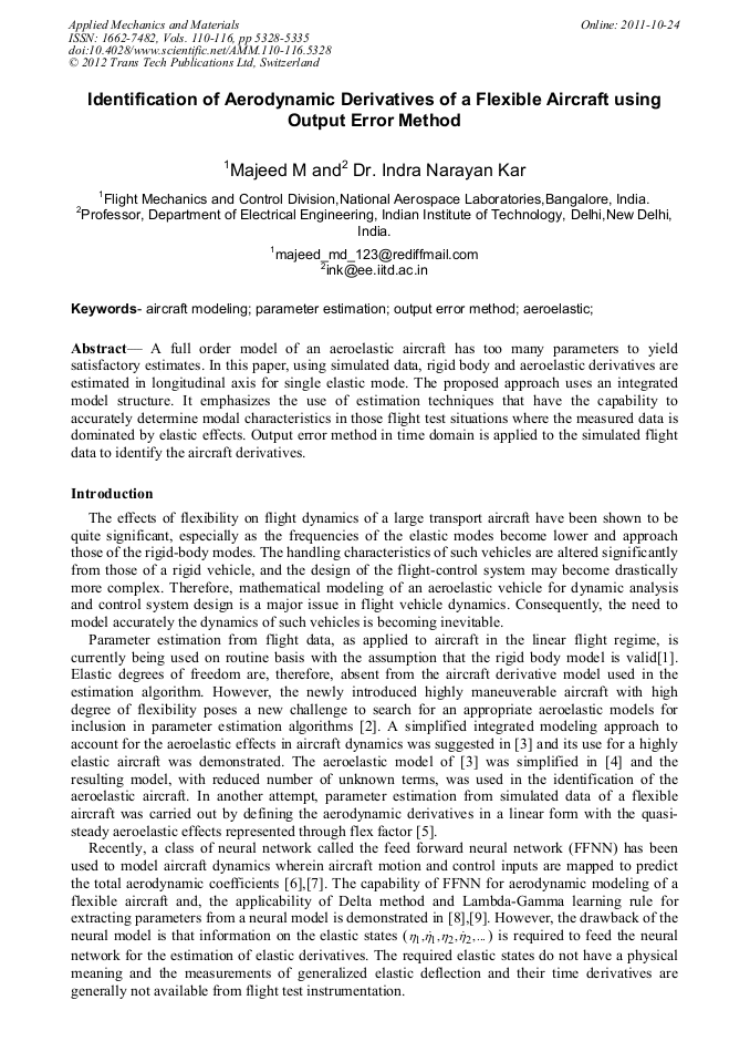 Identification Of Aerodynamic Derivatives Of A Flexible Aircraft Using Output Error Method