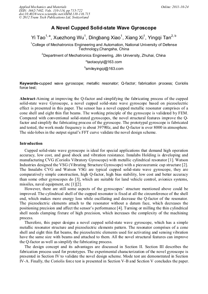 A Novel Cupped Solid-State Wave Gyroscope | Scientific.Net