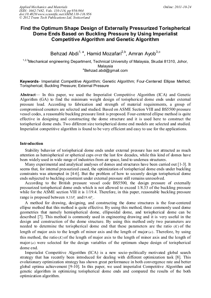 Find the Optimum Shape Design of Externally Pressurized Torispherical ...