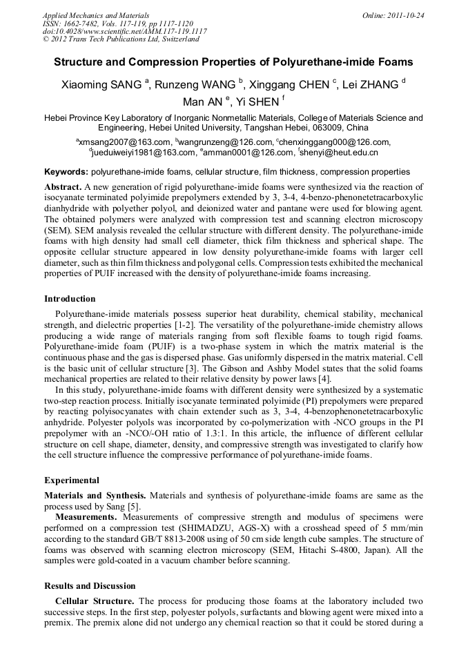 Structure and Compression Properties of Polyurethane-Imide Foams ...