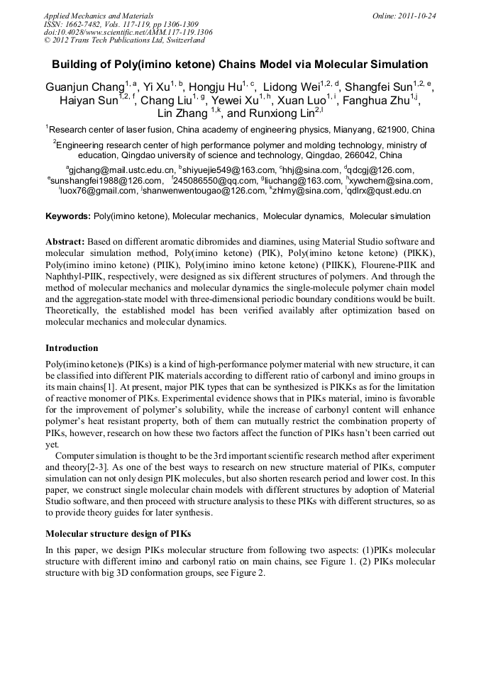 Building of Poly(Imino Ketone) Chains Model via Molecular Simulation ...