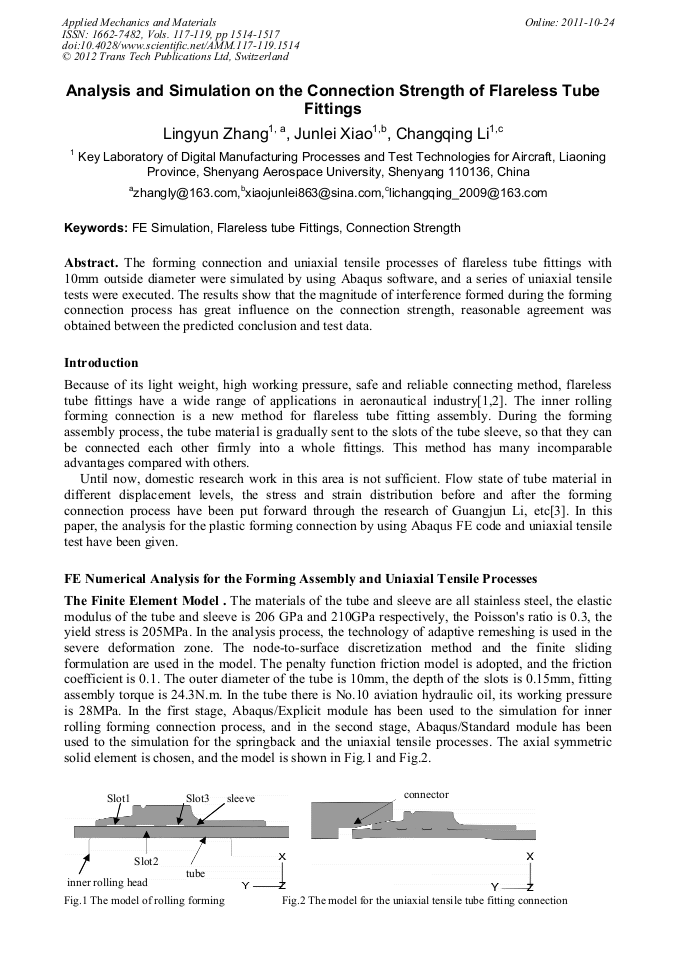 Analysis and Simulation on the Connection Strength of Flareless Tube ...