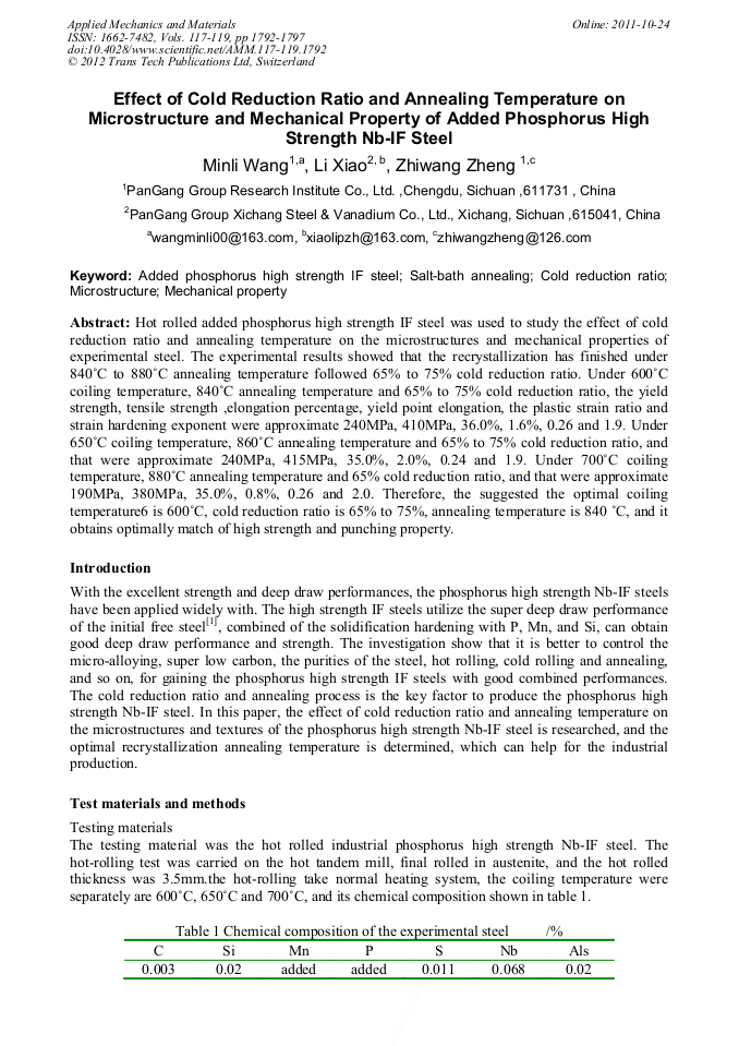 Effect of Cold Reduction Ratio and Annealing Temperature on ...