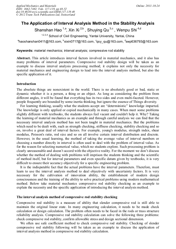 The Application of Interval Analysis Method in the Stability Analysis ...