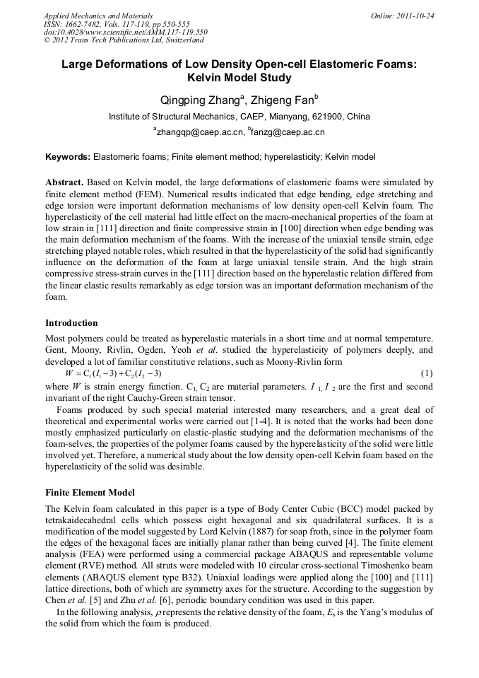 Large Deformations of Low Density Open-Cell Elastomeric Foams: Kelvin ...
