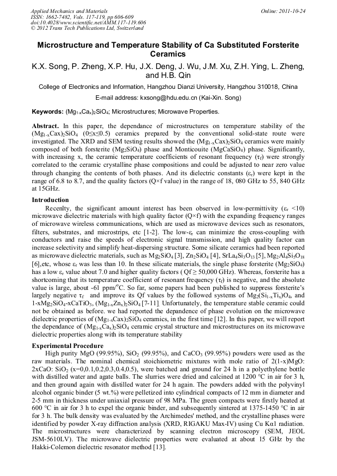 Microstructure and Temperature Stability of Ca Substituted Forsterite ...