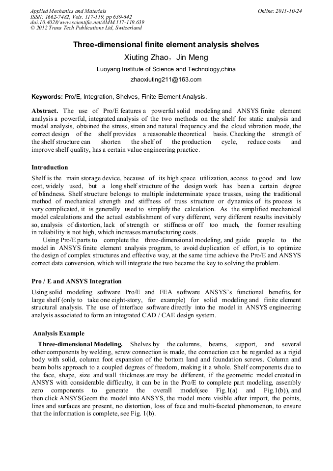 Three-Dimensional Finite Element Analysis Shelves | Scientific.Net