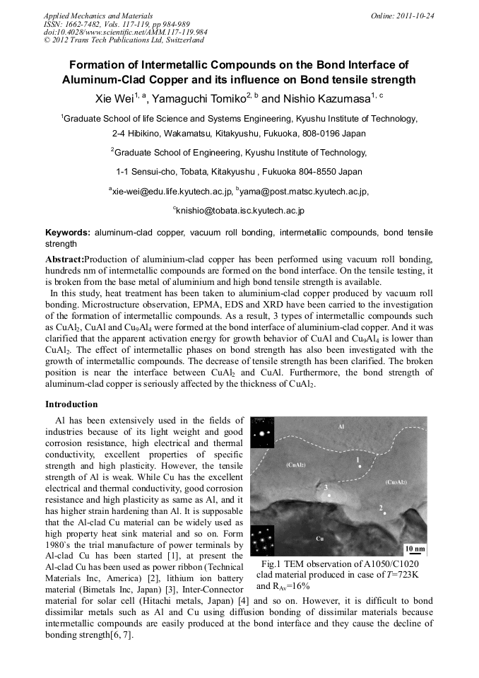 Formation of Intermetallic Compounds on the Bond Interface of Aluminum ...