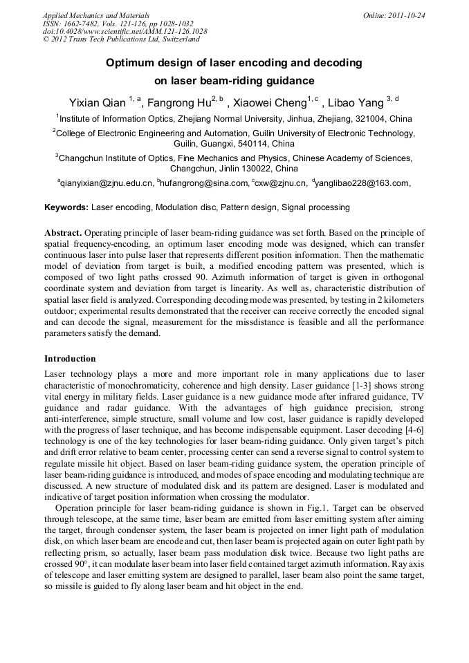 Optimum Design of Laser Encoding and Decoding on Laser Beam-Riding ...