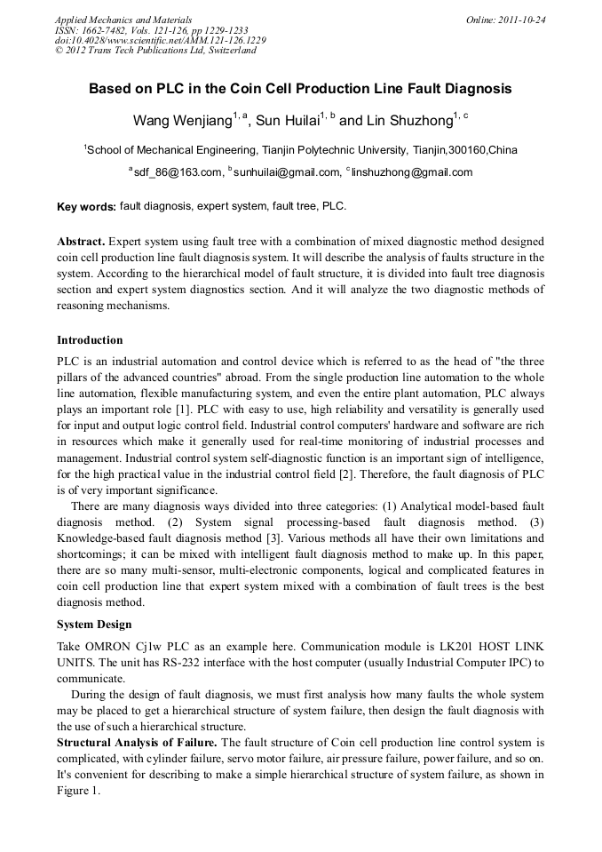 Based on PLC in the Coin Cell Production Line Fault Diagnosis ...