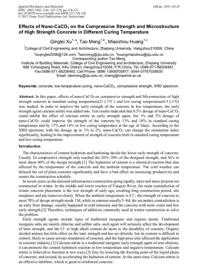 Effects of Nano-CaCO3 on the Compressive Strength and Microstructure of ...